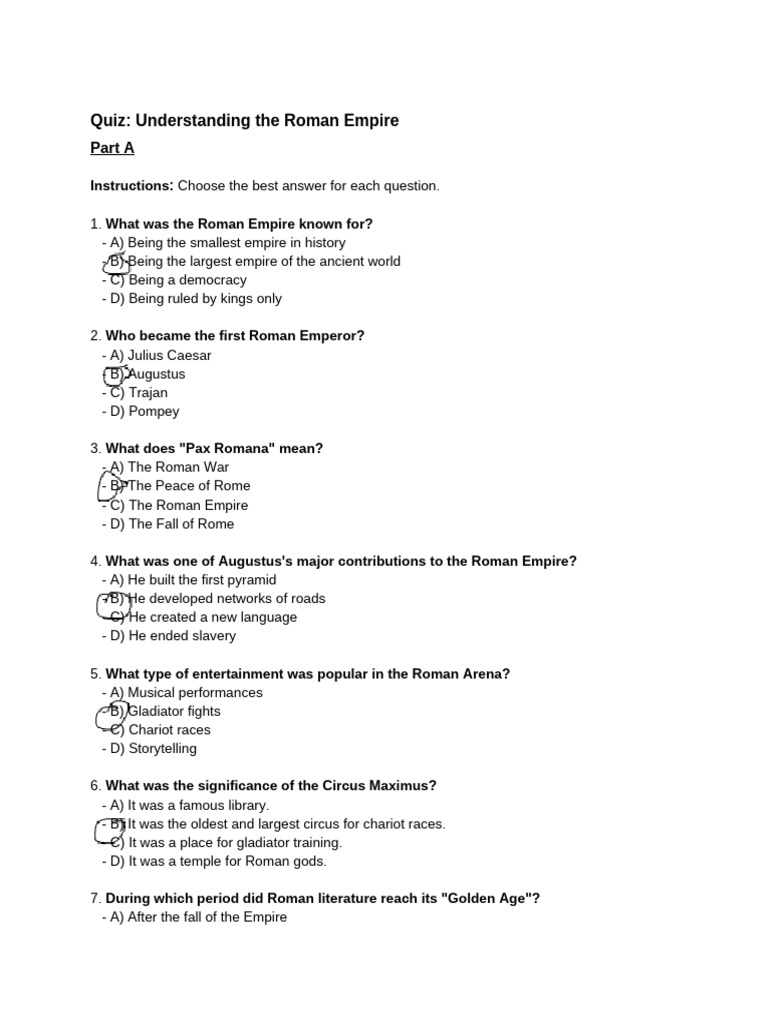 Roman Empire Quiz | PDF | Roman Empire | Ancient Rome