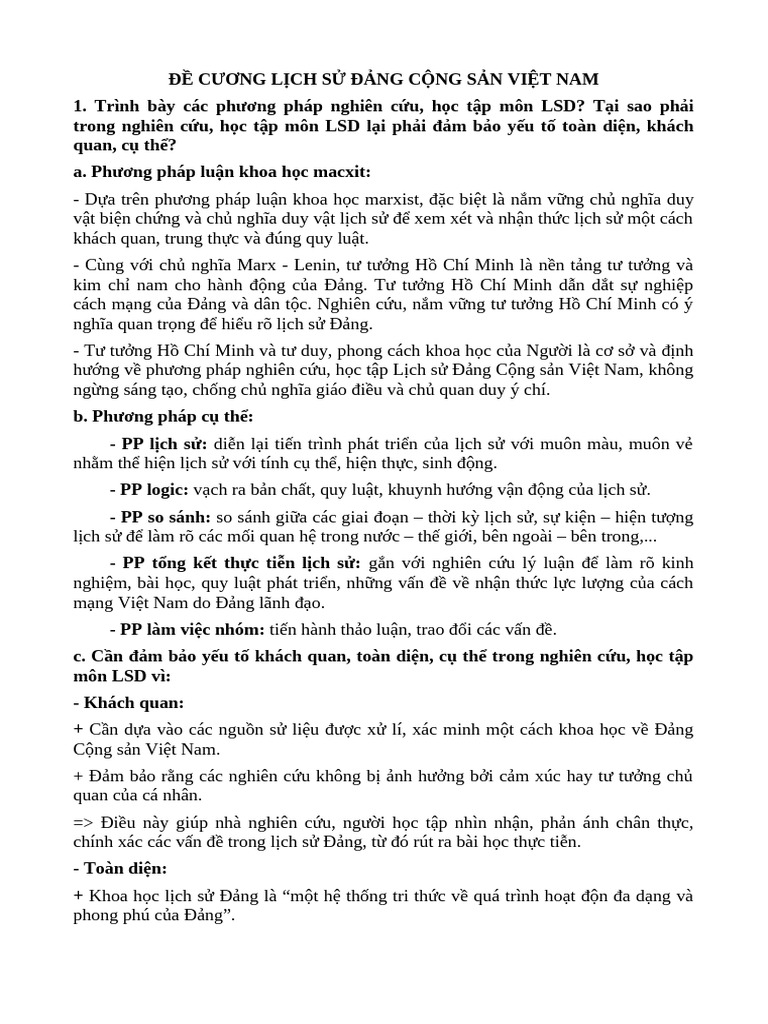 Đề cương LSDCSVN | PDF