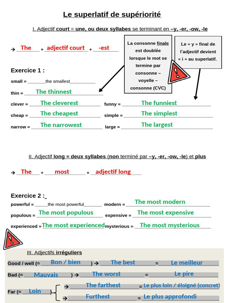Superlatif - cours rempli 3 sur 3 | PDF | Communication orale | Langues