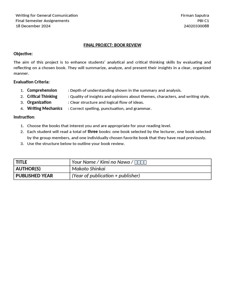 Final Project (Book Review) | PDF