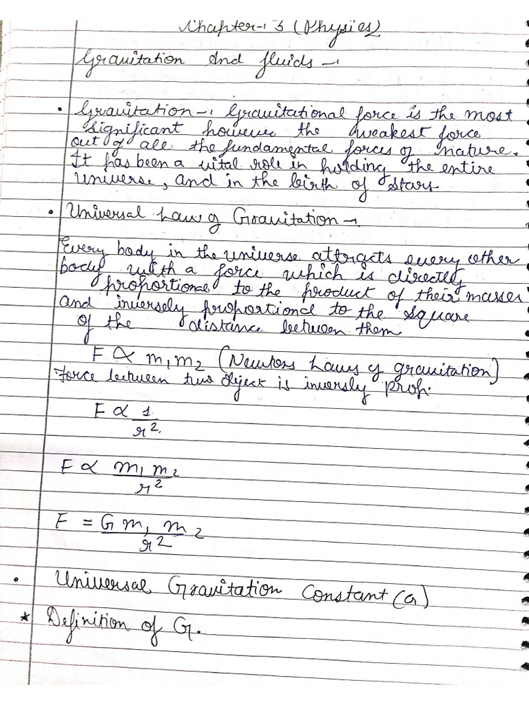 Gravitation Class 9 Handwrittenotes | PDF