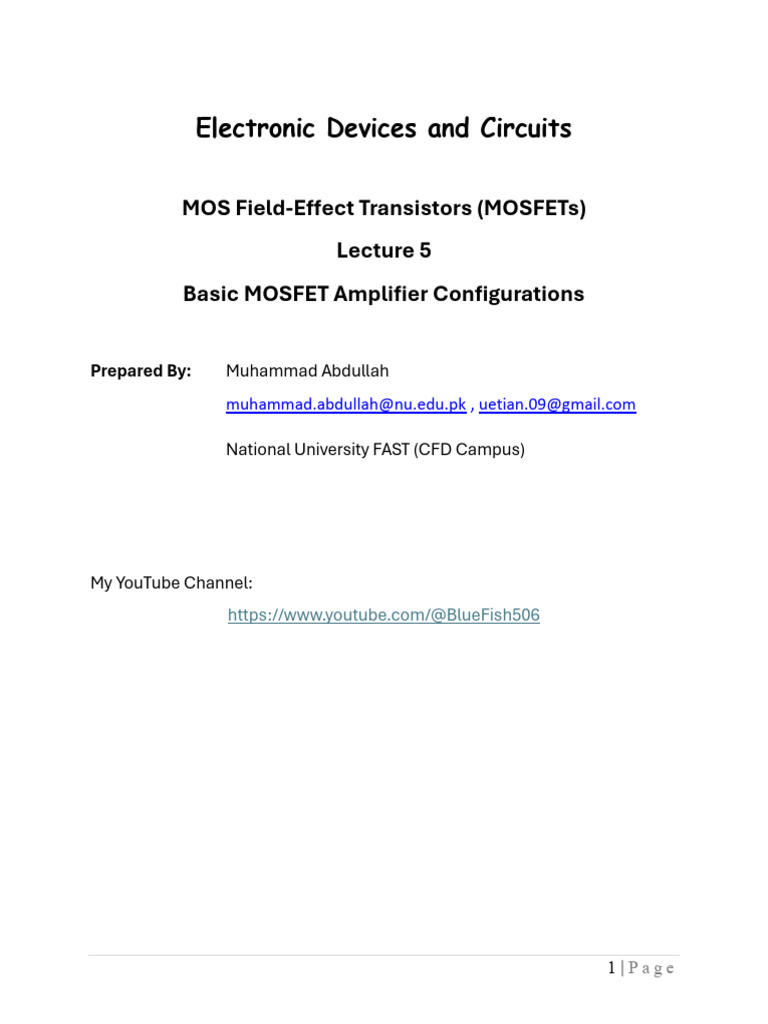 Mosfet Lecture 5 | PDF | Amplifier | Mosfet