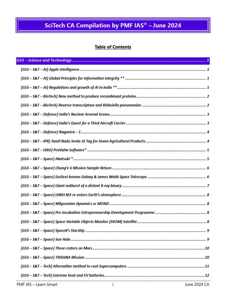 PMFIAS CA SciTech Monthly 2024 06 | PDF | Venus | Moon