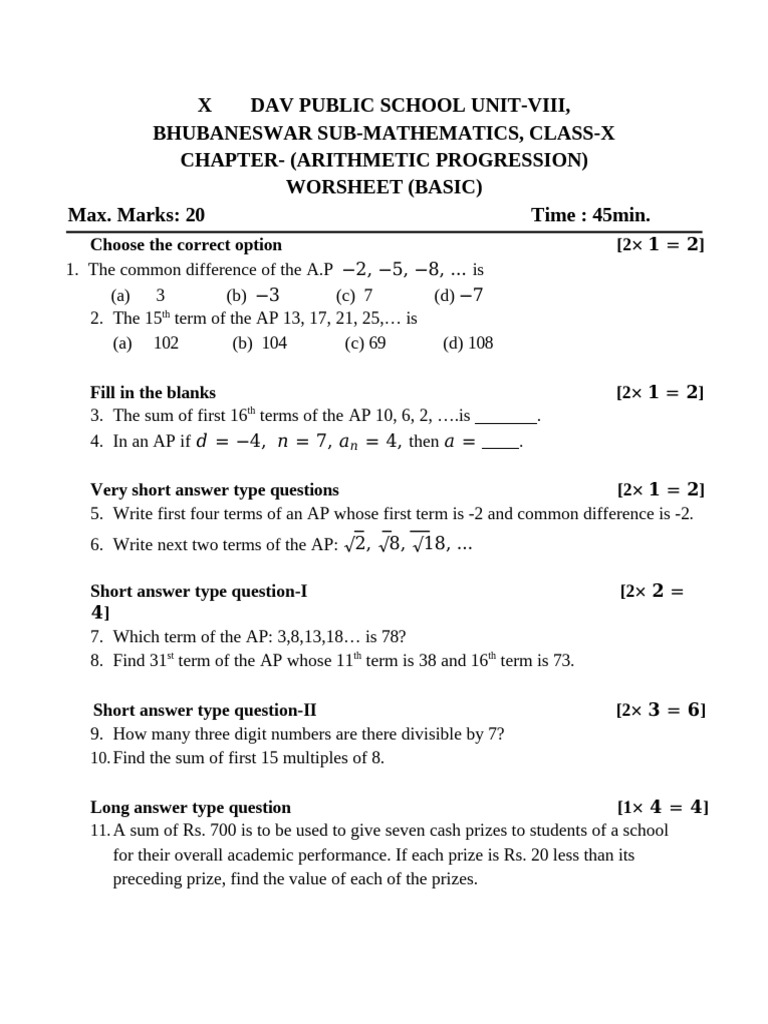 WS Arithmetic Progression | PDF | Numbers | Elementary Mathematics