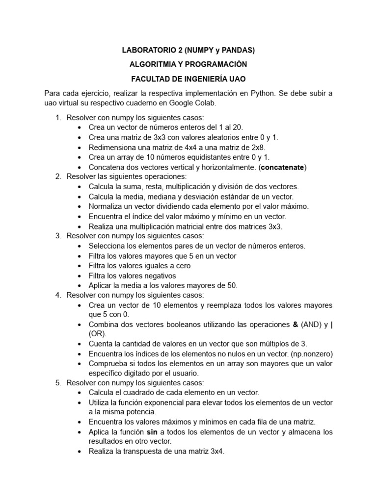 LABORATORIO 2 NUMPY PANDAS | PDF | Matriz (Matemáticas) | Objetos ... LABORATORIO 2 NUMPY PANDAS | PDF | Matriz (Matemáticas) | Objetos ...