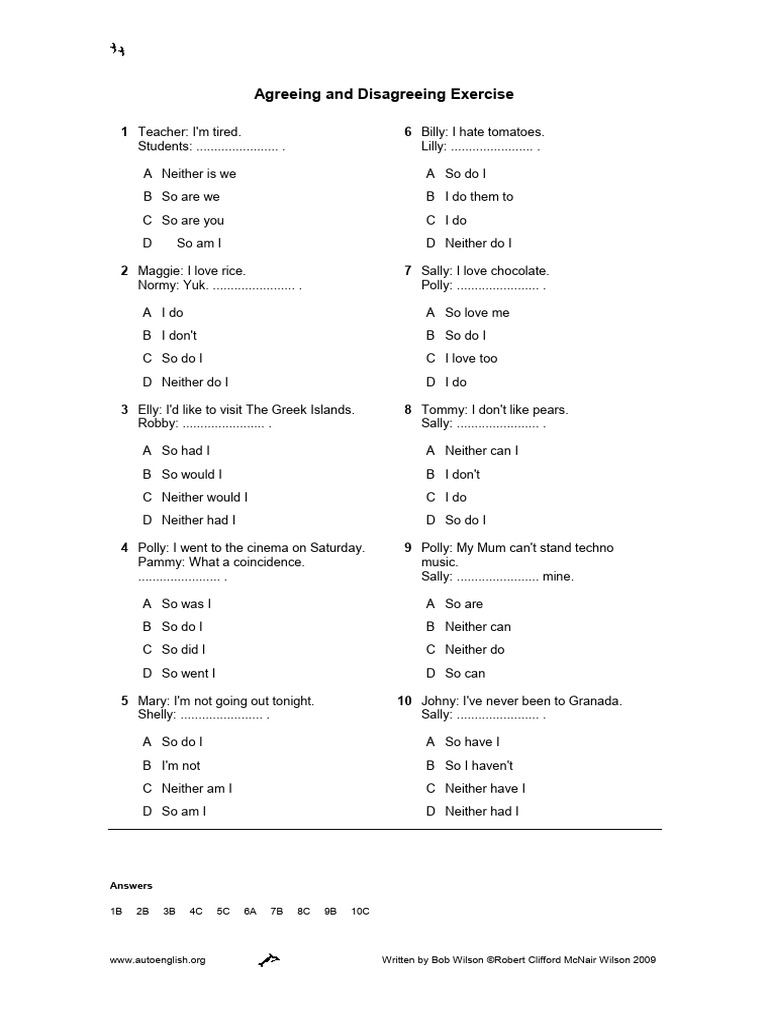 Agreeing and Disagreeing Exercises | PDF