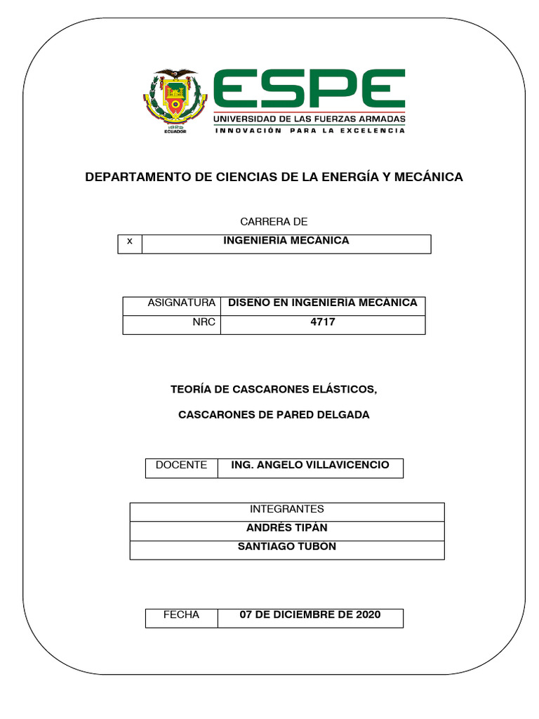 Teoría de Cascarones Tipan Tubon | PDF | Elasticidad (Física) | Estrés (Mecánica)