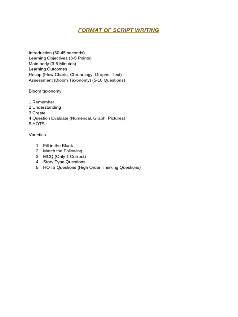 Format of Script Writing | PDF
