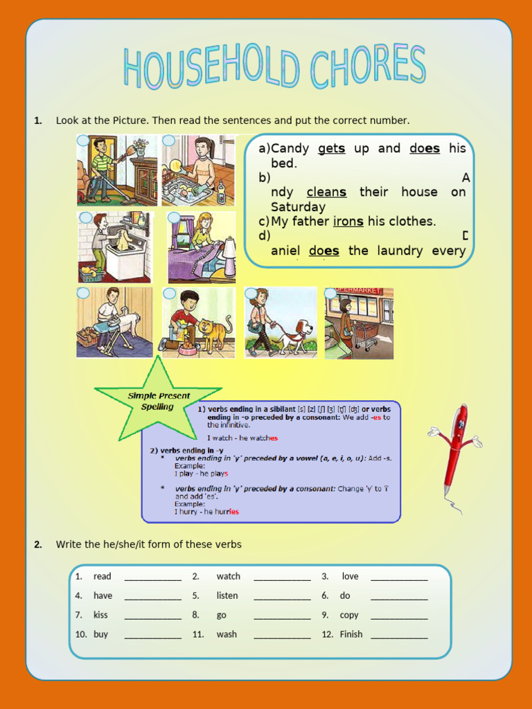 House Chores Reading Comprehension Exercises - 26206 | PDF | Languages ...