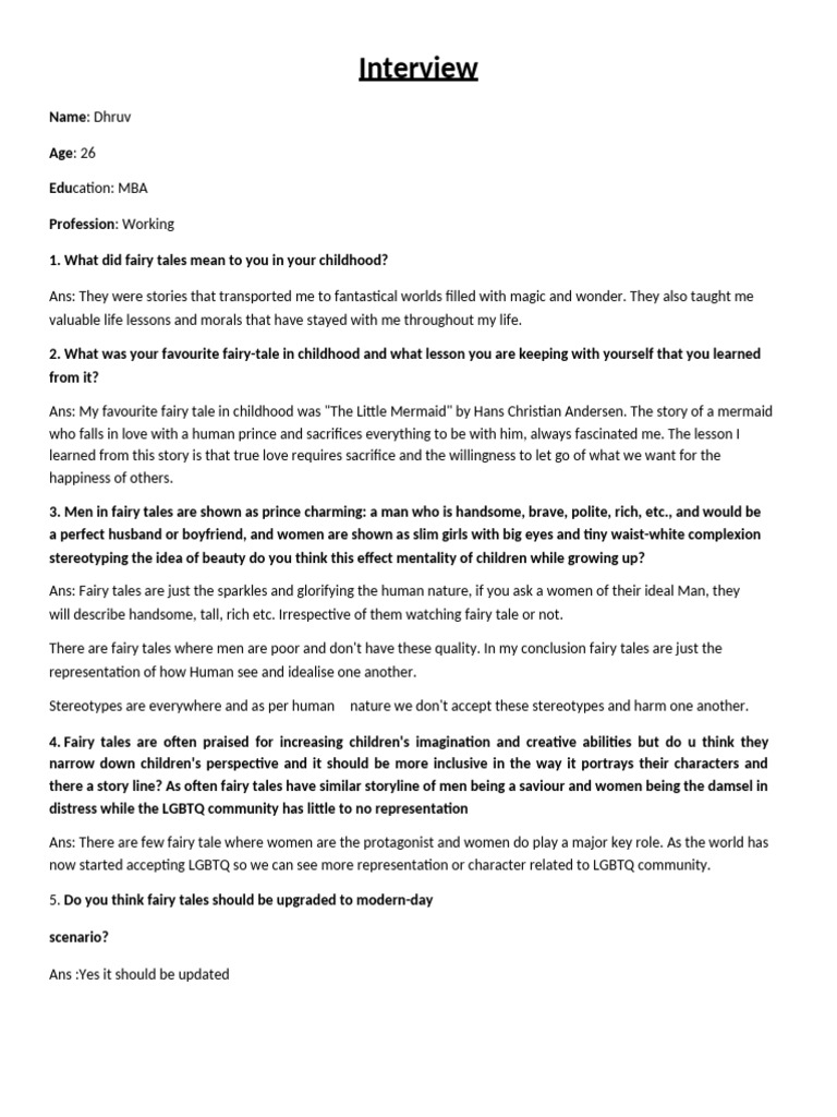 INTERVIEW (1) | PDF | Fairy Tales | Stereotypes