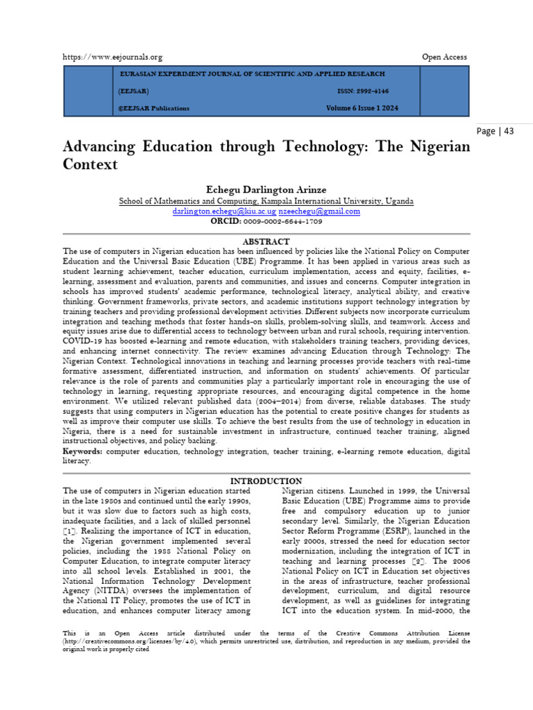 Advancing Education through Technology: The Nigerian Context (www.kiu.ac.ug) | PDF | Educational ...