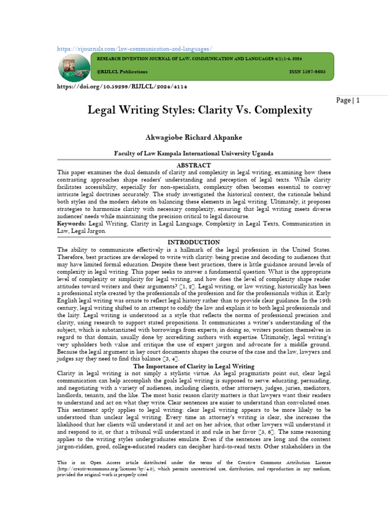 Legal Writing Styles: Clarity vs. Complexity (WWW - Kiu.ac - Ug) | PDF ...