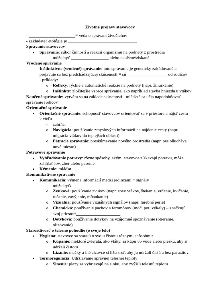 Å Ivotnã© Prejavy Stavovcov Â T | PDF