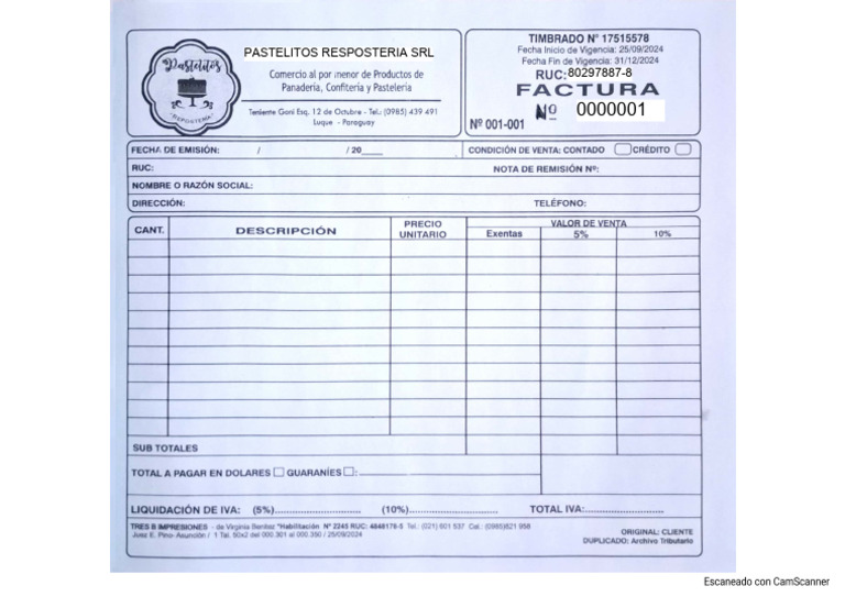 3.5.1 FACTURA COMERCIAL PASTELITOS REPOSTERIA SRL VF | PDF