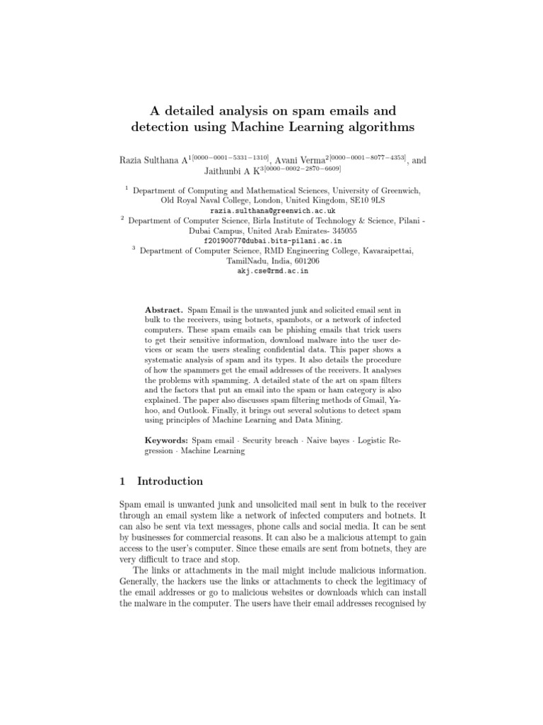 41815 Sulthana A Detailed Analysis On Spam Emails And Detection Using Machine Learning