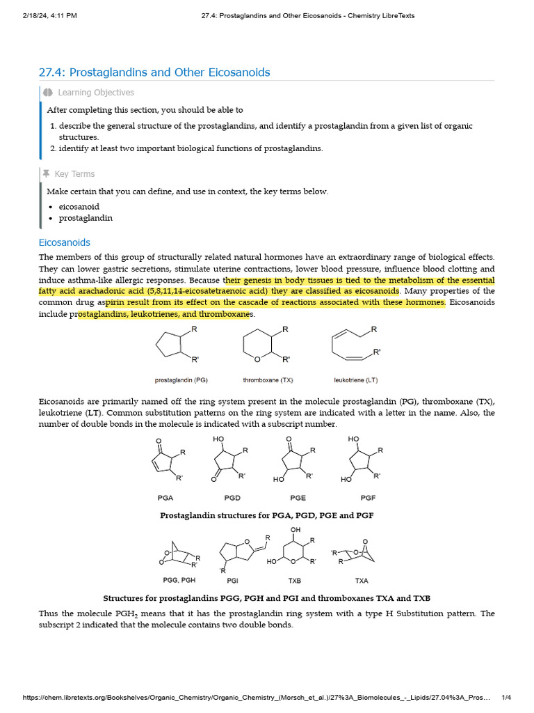Prostaglandins and Eicosanoids Overview | PDF | Prostaglandin | Nutrients