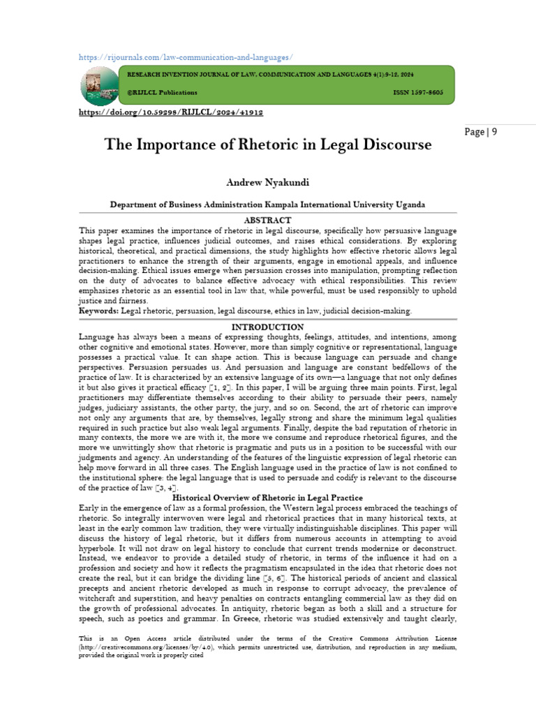 The Importance of Rhetoric in Legal Discourse (WWW - Kiu.ac - Ug) | PDF ...