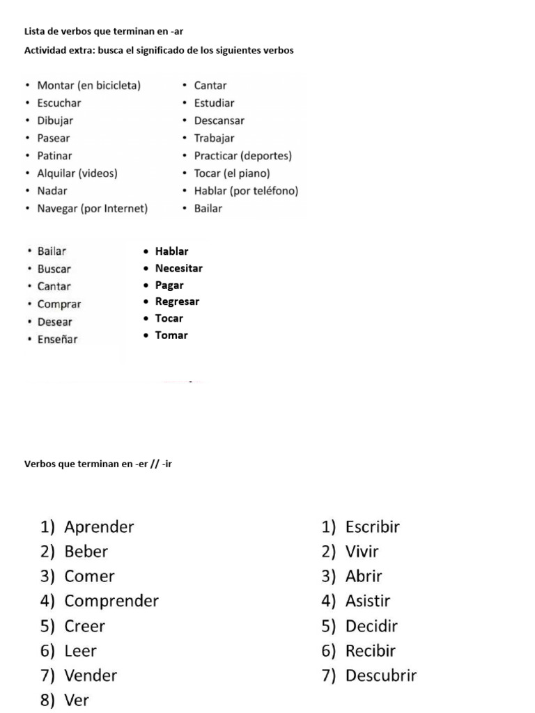 Lista de verbos regulares -ar; -er; -ir | PDF