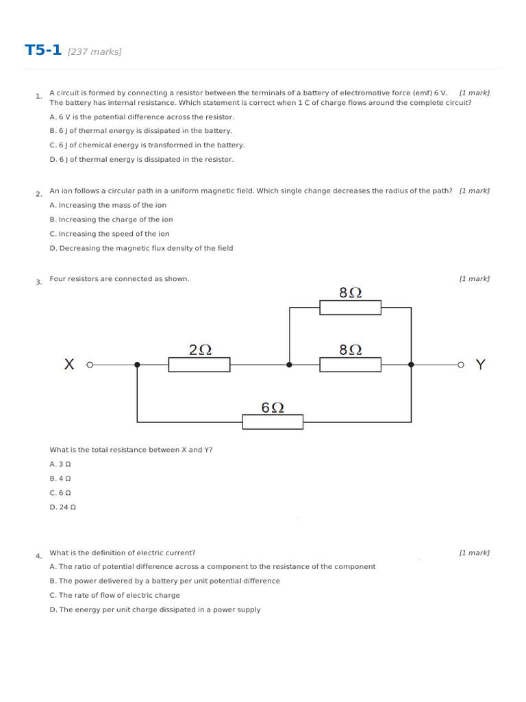 IB Physics - Topic 5 1 - Question Bank | PDF | Electrical Resistance ...