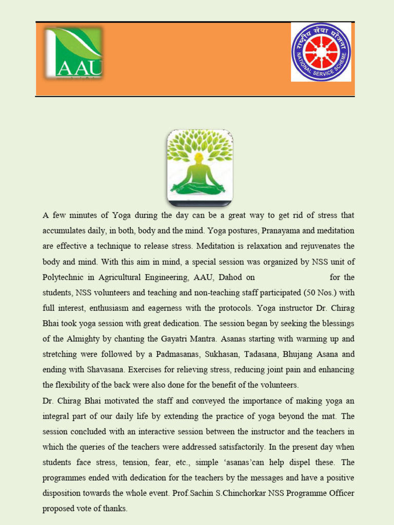Yoga and Meditation Report at AAU | PDF