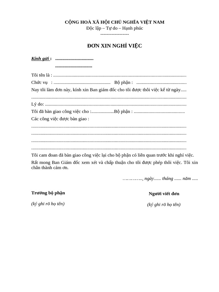 Mau Don Xin Nghi Viec So 2 | PDF