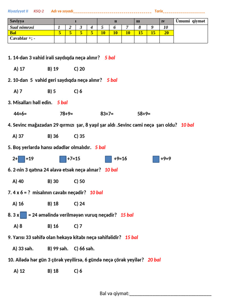Riyaziyyat KSQ - 2 | PDF