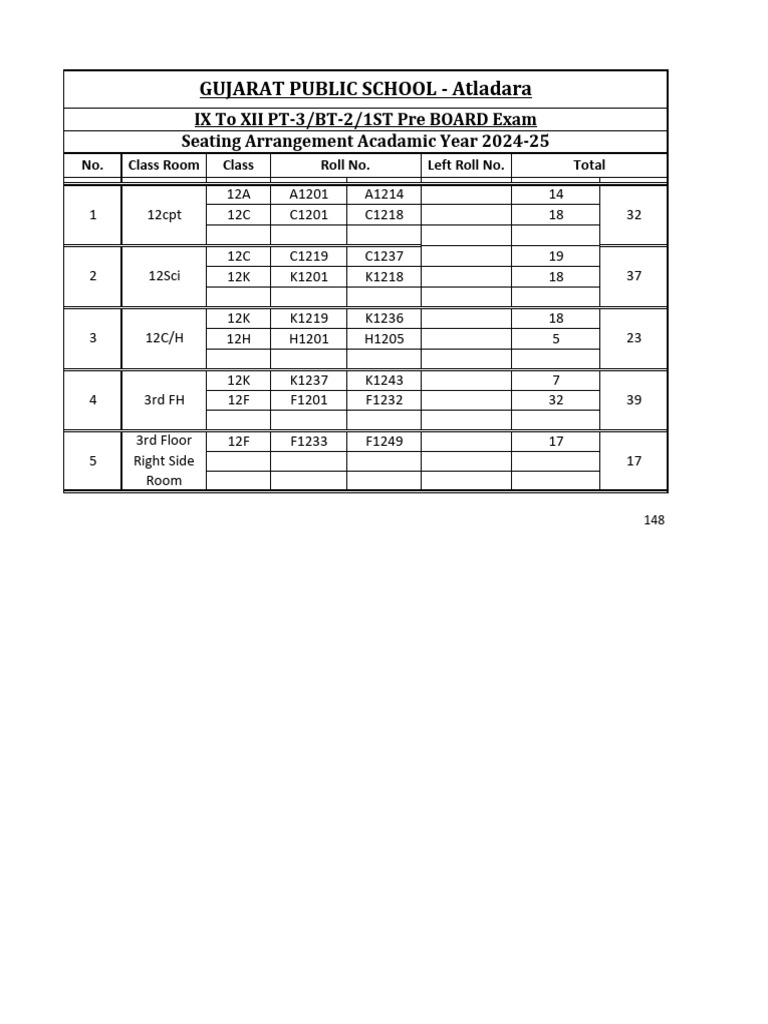 Exam Seating Plan 2024-25 | PDF