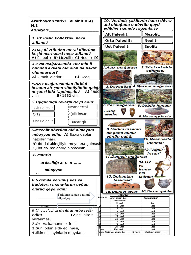 Azərbaycan Tarixi VI Sinif KSQ 1 | PDF