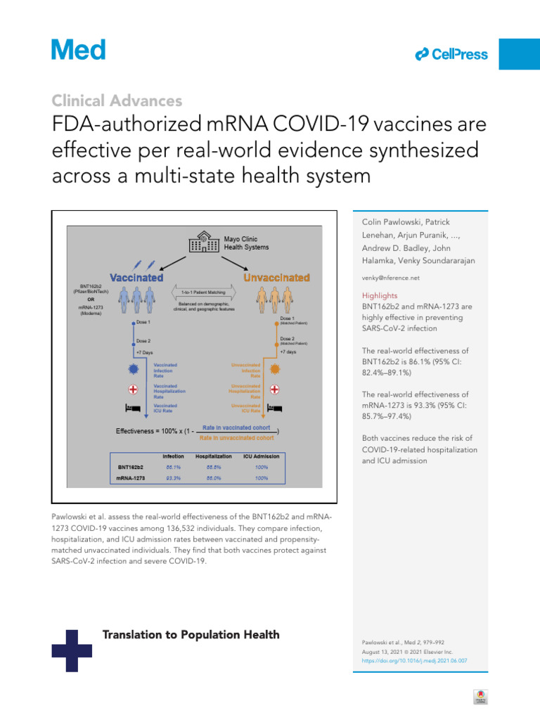 FDA-authorized-mRNA-COVID-19-vaccines-are-effective-per-real-world-ev_2021_M | PDF | Clinical ...