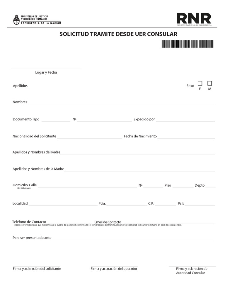 Solicitud RNR | PDF | Gobierno y personalidad | Autenticación