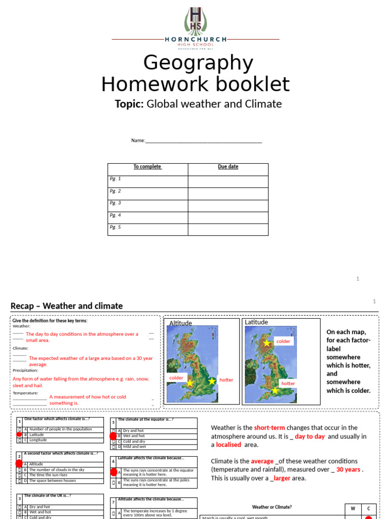 Weather and Climate Homework MS | PDF | Precipitation | Weather