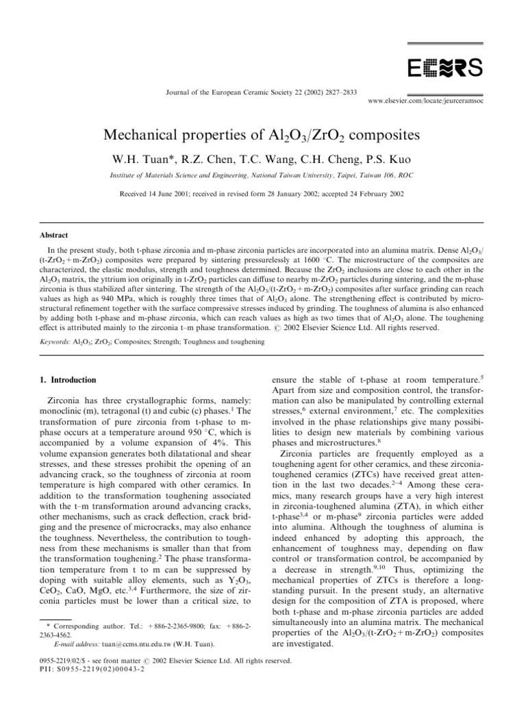 Mechanical Properties of Al2O3-ZrO2 Composites | PDF | Zirconium ...
