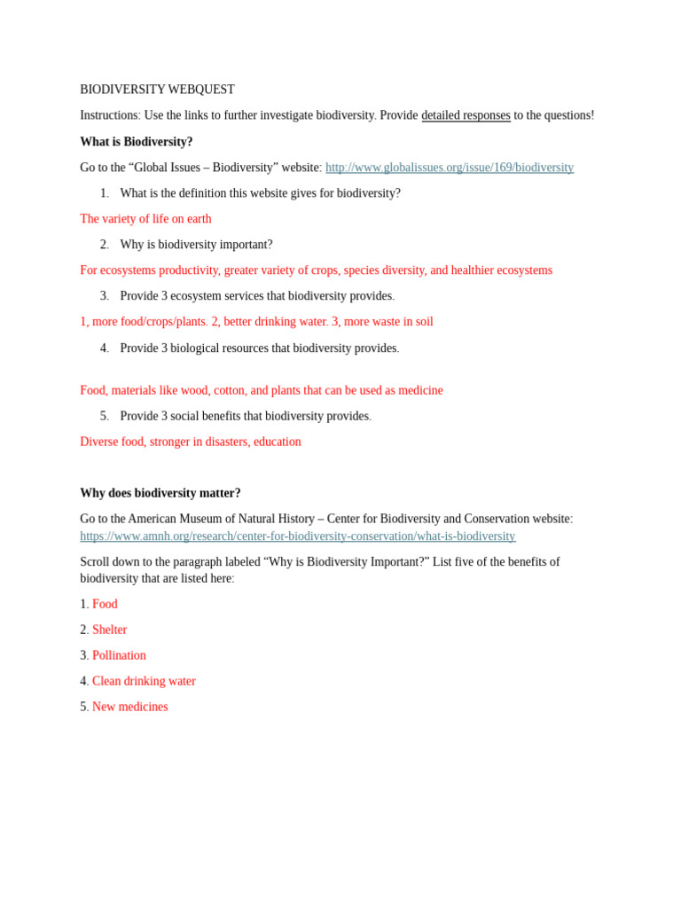Biodiversity Webquest | PDF