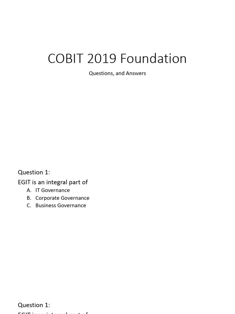 COBIT 2019 Foundation PracticeQuestions PP1 | PDF | Internal Control | Governance