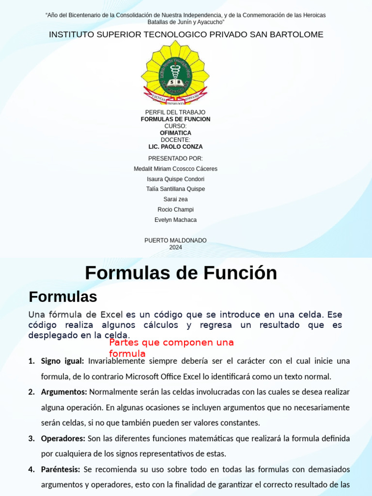 Formulas de Funcion | PDF | Microsoft Excel | Función (Matemáticas)
