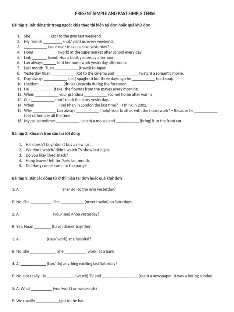 PRESENT SIMPLE AND PAST SIMPLE TENSE | PDF