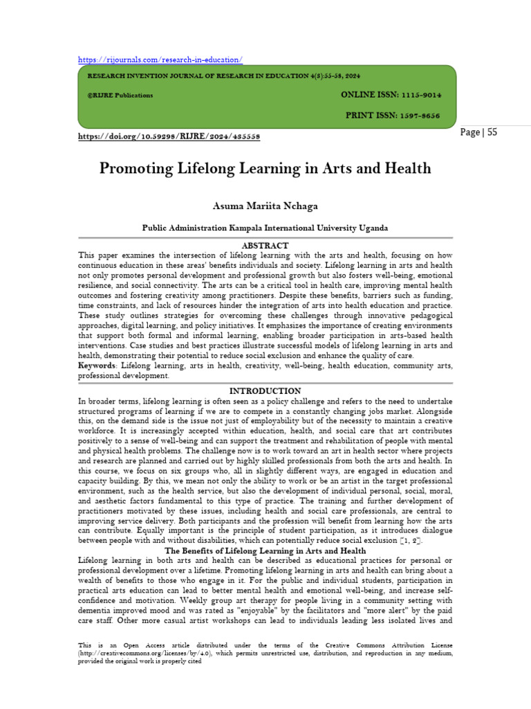 Lifelong Learning in Arts and Health | PDF | Lifelong Learning | Learning