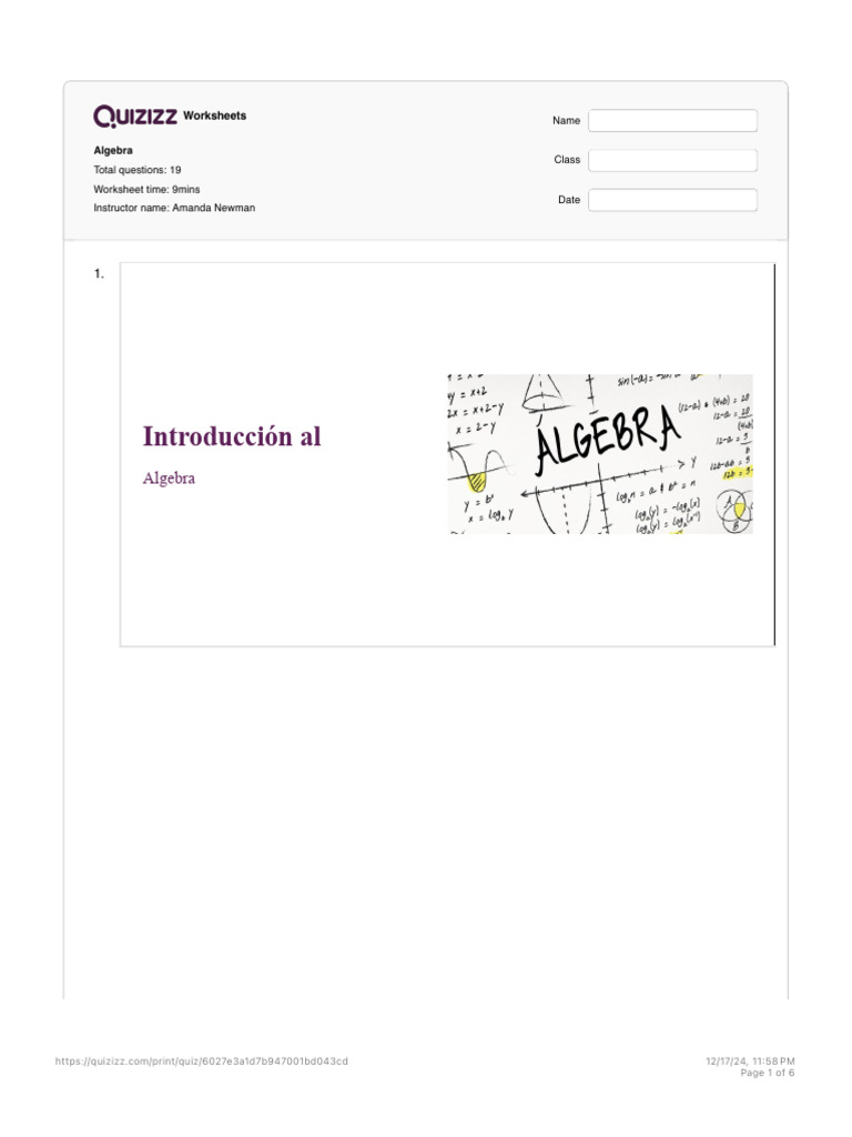 Algebra - Quizizz 2024-12-18 04 - 58 - 24 | PDF