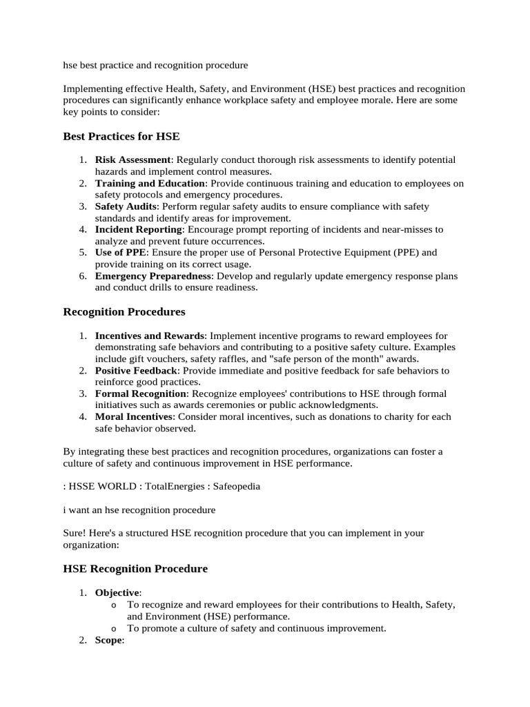 HSE Best Practices and Recognition Guide | PDF | Incentive | Safety
