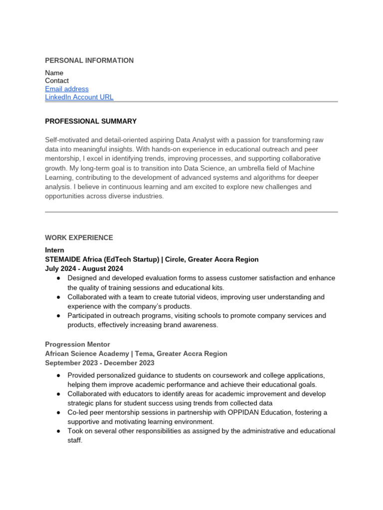 CV_Sample | PDF | Mentorship | Analytics