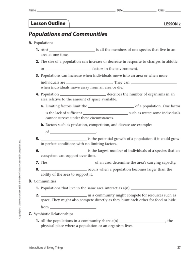 Populations and Communities Lesson Outline | PDF | Symbiosis | Systems ...