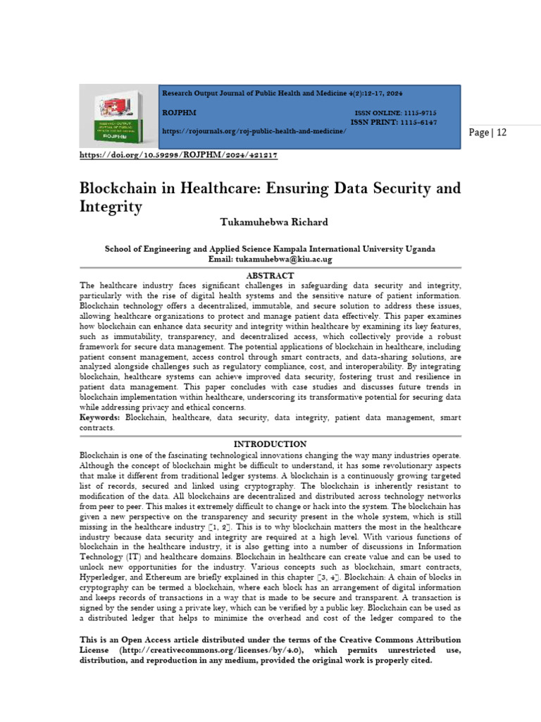 Blockchain in Healthcare: Ensuring Data Security and Integrity (www.kiu.ac.ug) | PDF | Computer ...
