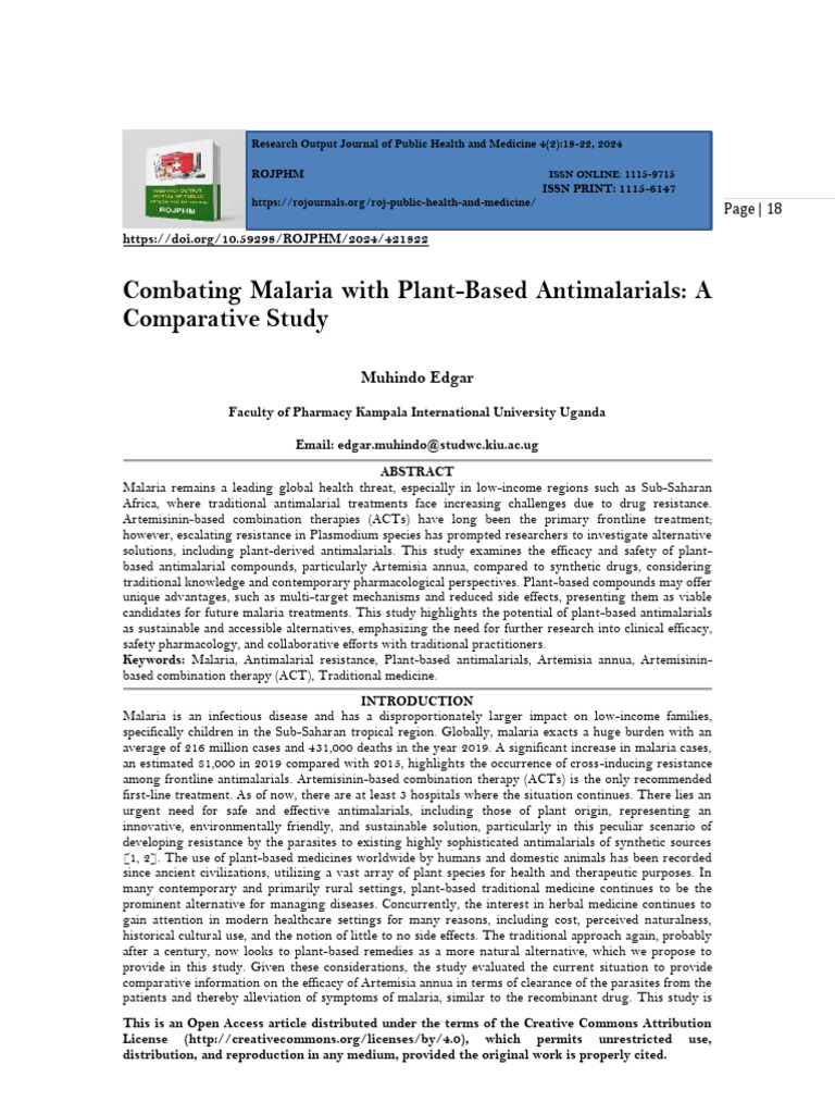 Plant-Based Antimalarials: Efficacy Study | PDF | Malaria ...