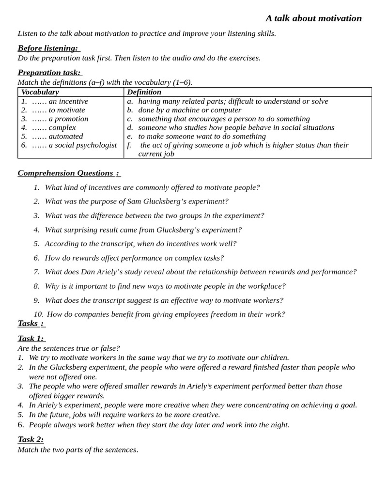 A Talk About Motivation Lesson | PDF | Incentive | Motivation
