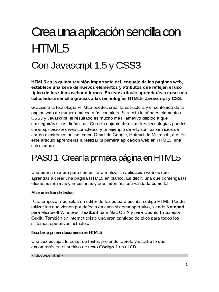 Crea Una Aplicacion Sencilla Con HTML5 | PDF | HTML | Red mundial