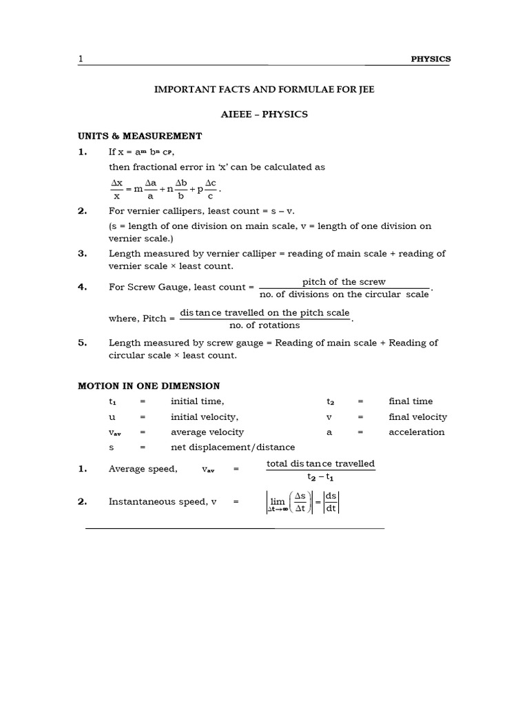 JEE Physics Formulas and Concepts Guide | PDF | Inductance ...