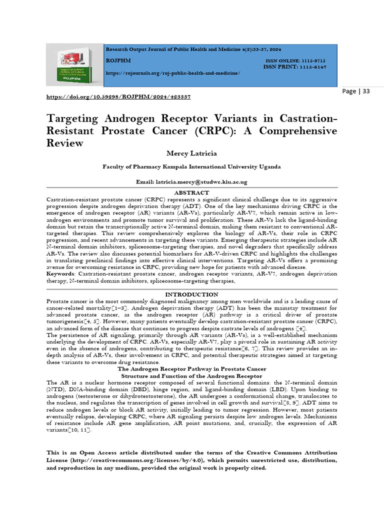 Targeting Androgen Receptor Variants in Castration Resistant Prostate ...