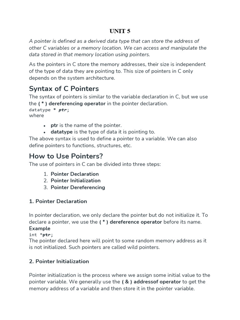 Unit 5 Pdf Pointer Computer Programming Integer Computer Science