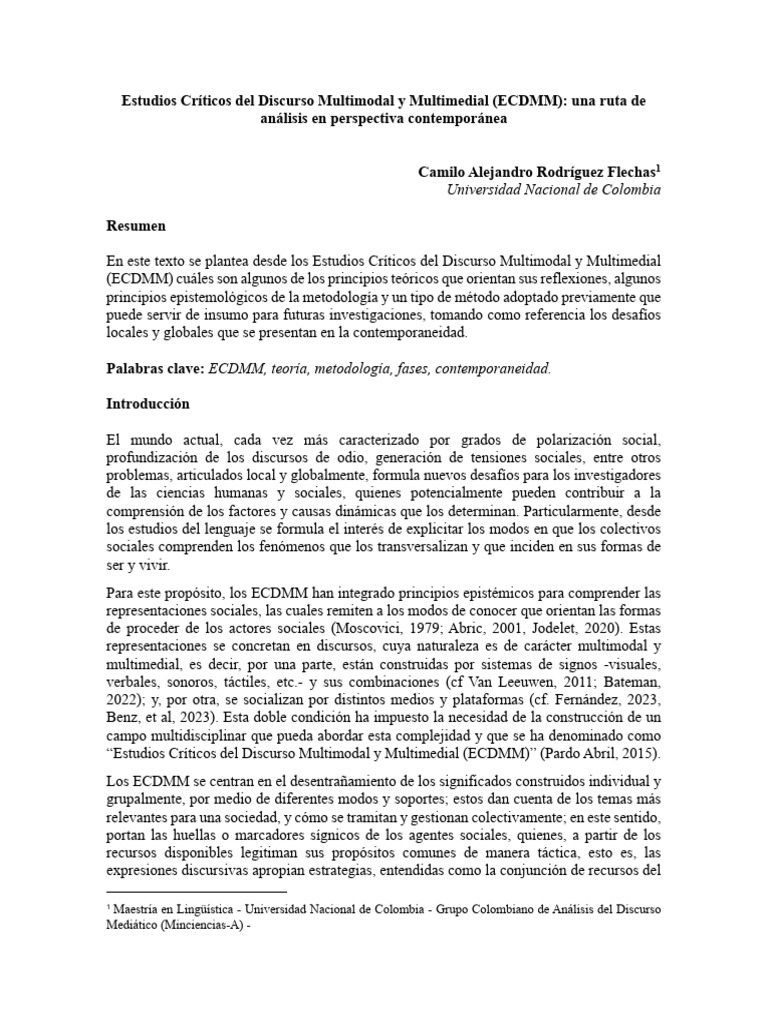 Estudios Críticos Del Discurso Multimodal y Multimedial (ECDMM) : Una Ruta de Análisis en ...