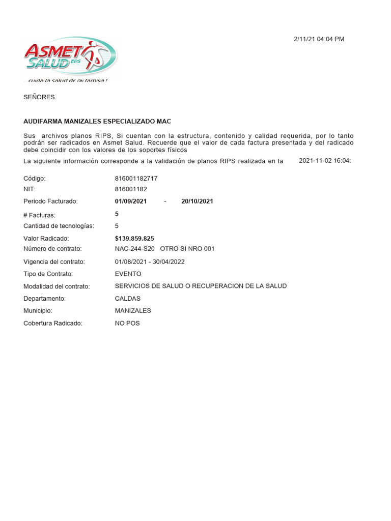 Reporte Fin Validacion | PDF